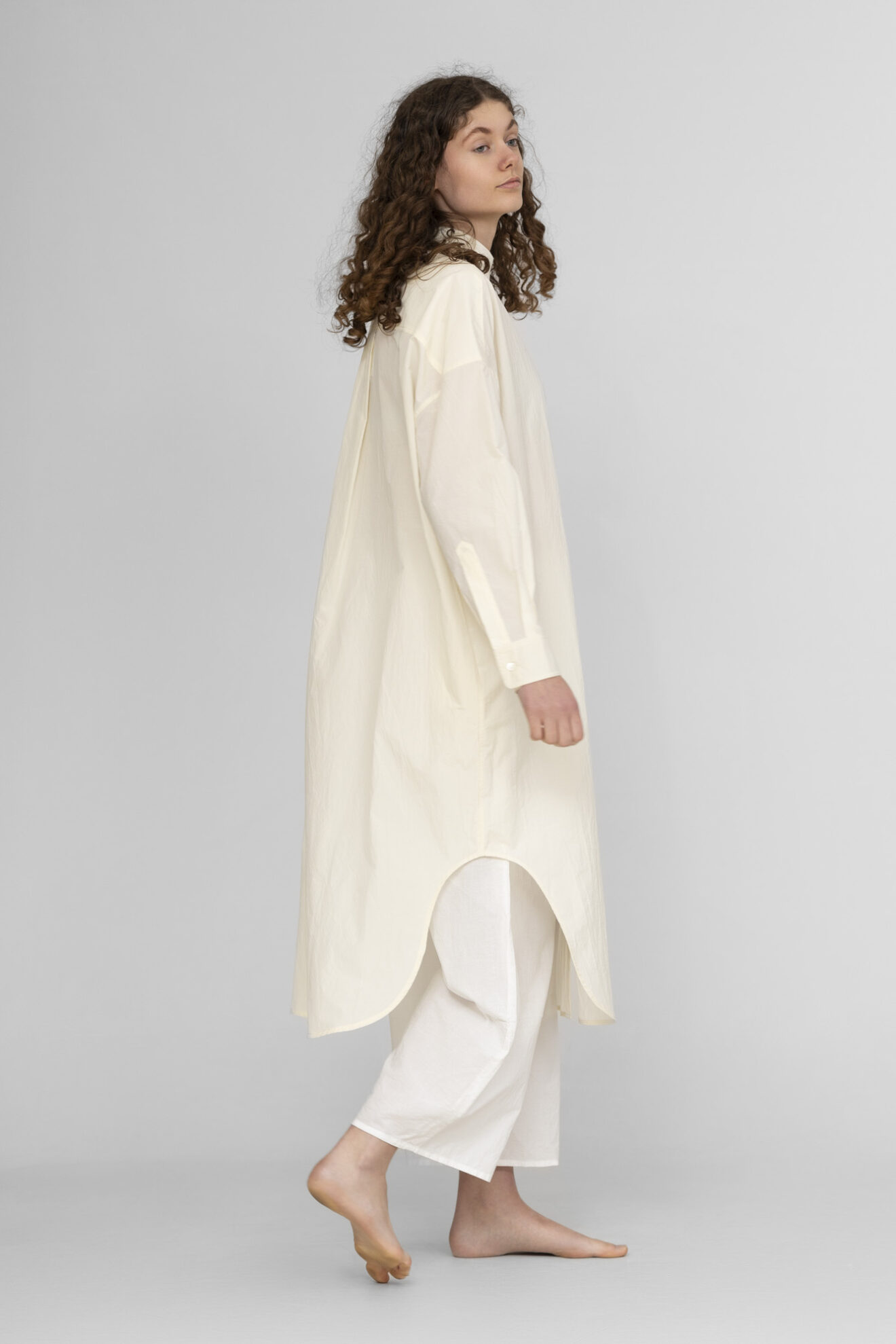 robe chemise col Mao Hache écru